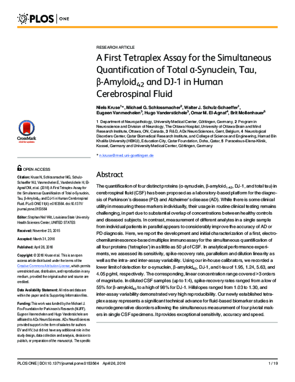 (PDF) A First Tetraplex Assay for the Simultaneous Quantification of Total α-Synuclein, Tau, β ...