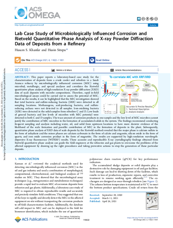 (PDF) Lab Case Study of Microbiologically Influenced Corrosion and Rietveld Quantitative Phase ...