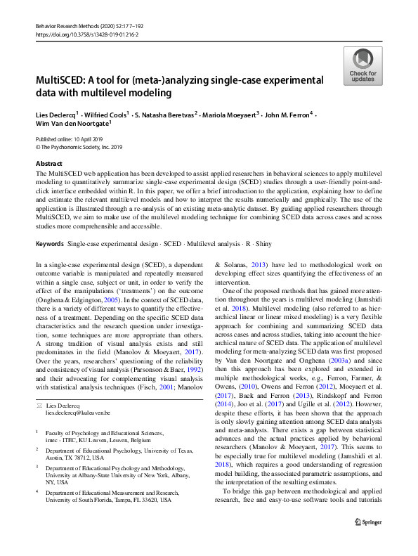 (PDF) MultiSCED: A tool for (meta-)analyzing single-case experimental data with multilevel modeling