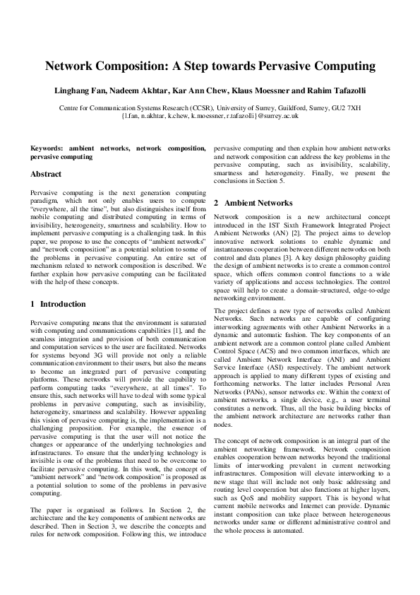 (PDF) Network composition: a step towards pervasive computing | Rahim Tafazolli - Academia.edu