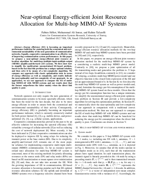 (PDF) Near-optimal energy-efficient joint resource allocation for multi-hop MIMO-AF systems