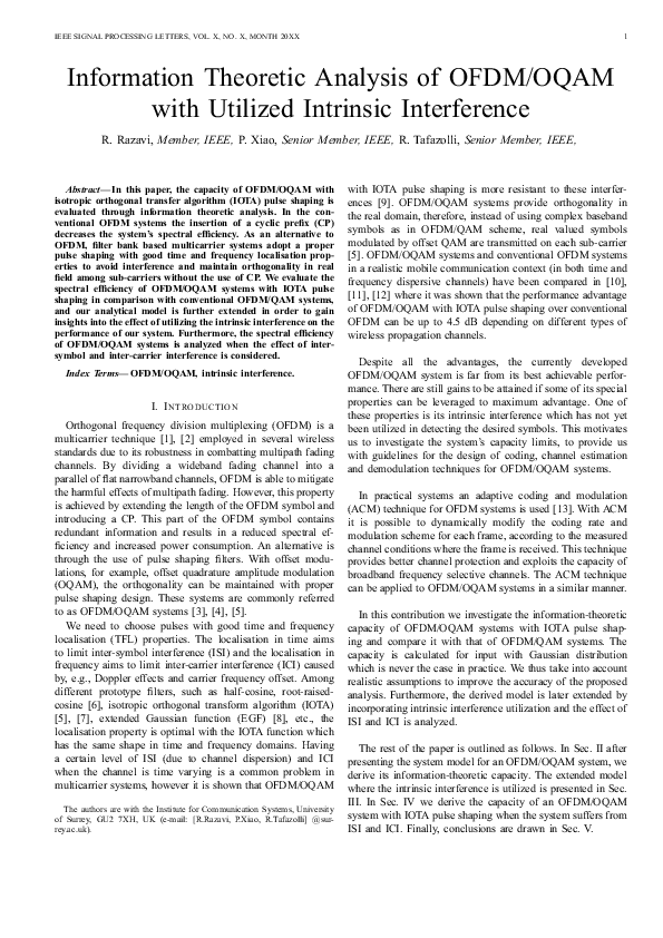 (PDF) Information Theoretic Analysis of OFDM/OQAM with Utilized Intrinsic Interference | Rahim ...