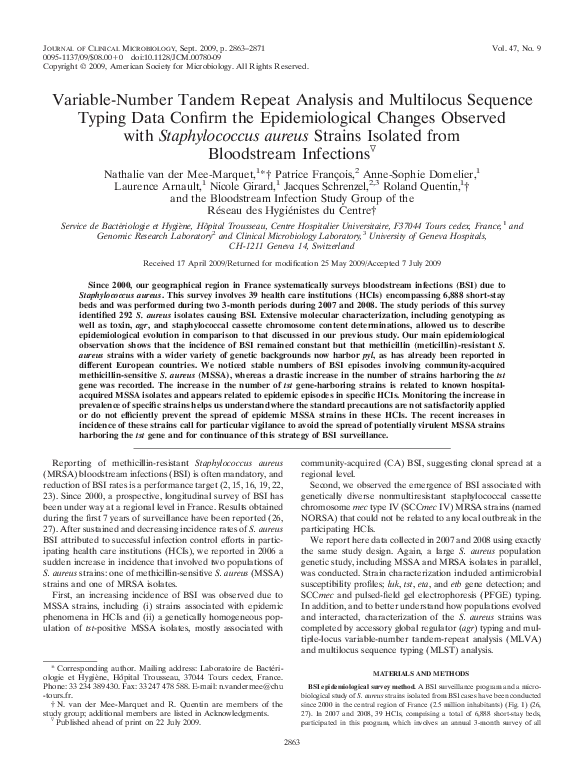(PDF) Variable-Number Tandem Repeat Analysis and Multilocus Sequence Typing Data Confirm the ...