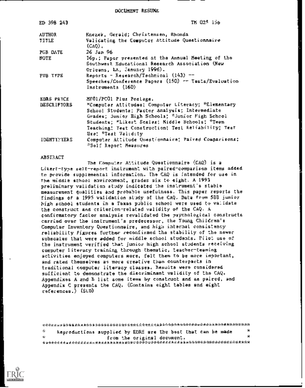 (PDF) Validating the Computer Attitude Questionnaire (CAQ)