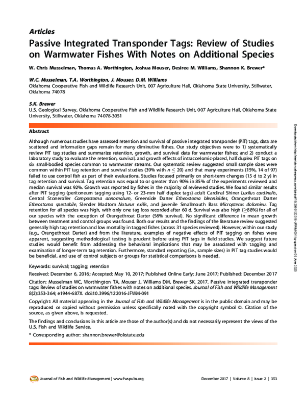(PDF) Passive integrated transponder (PIT) tags: A review of current ...