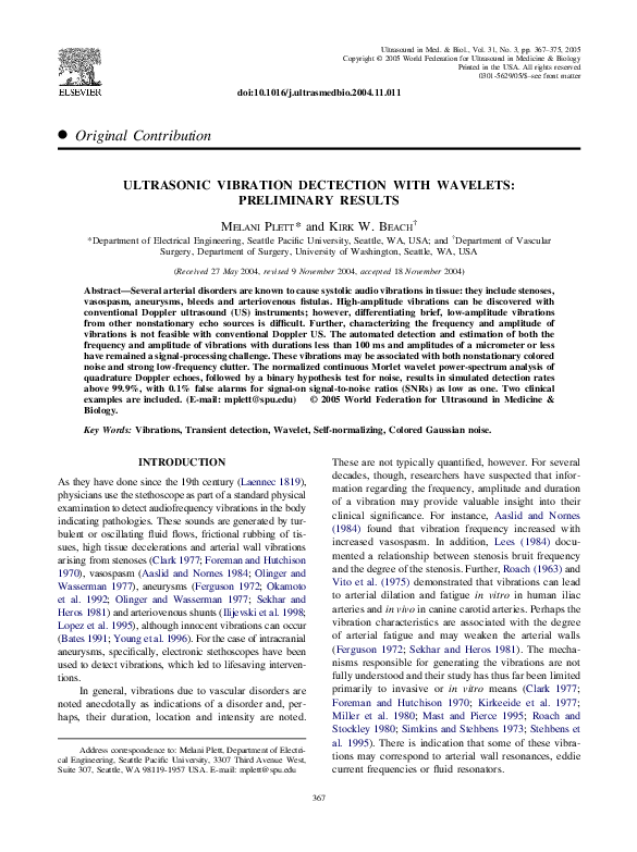 (PDF) Ultrasonic vibration dectection with wavelets: Preliminary results