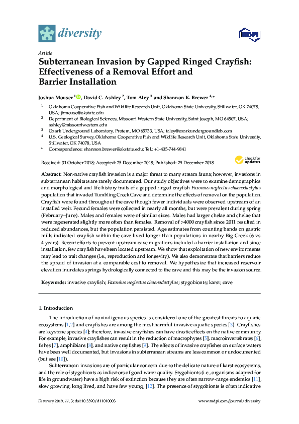 (PDF) Subterranean Invasion by Gapped Ringed Crayfish: Effectiveness of ...