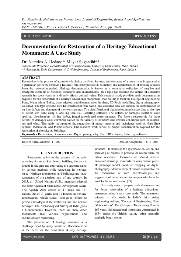 (PDF) Documentation for Restoration of a Heritage Educational Monument ...