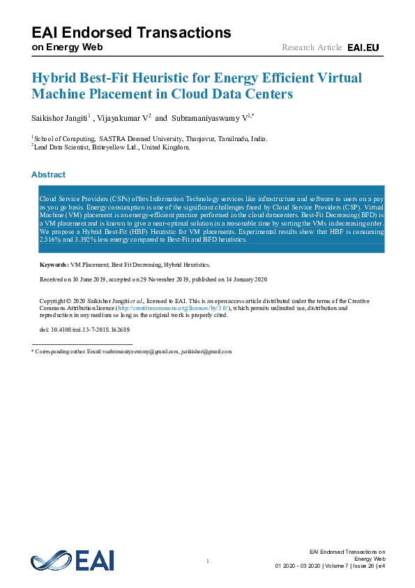 (PDF) Hybrid Best-Fit Heuristic for Energy Efficient Virtual Machine Placement in Cloud Data Centers