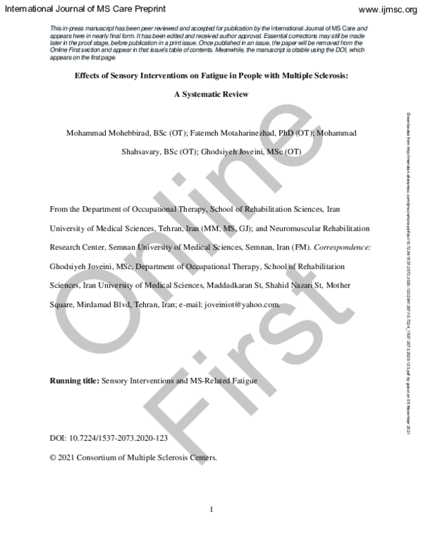 (PDF) Effects of Sensory Interventions on Fatigue in People with ...