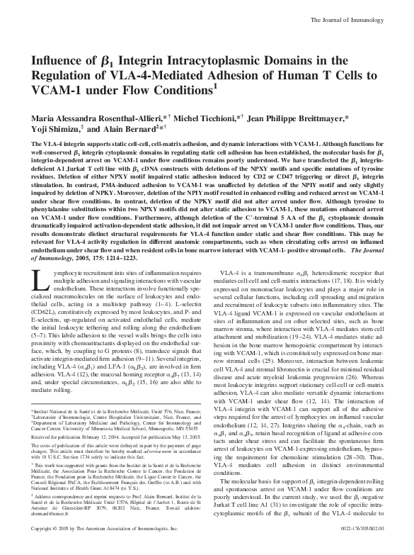 (PDF) Influence of 1 Integrin Intracytoplasmic Domains in the ...