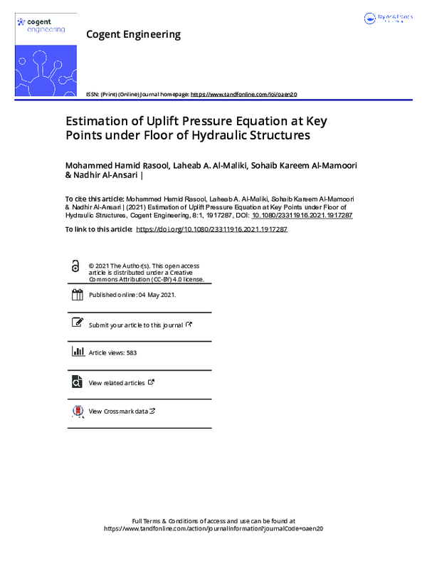 (PDF) Estimation of Uplift Pressure Equation at Key Points under Floor ...