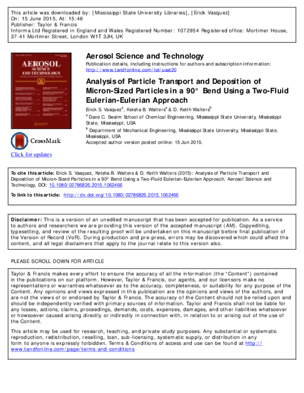 (PDF) Analysis of Particle Transport and Deposition of Micron-Sized Particles in a 90° Bend ...