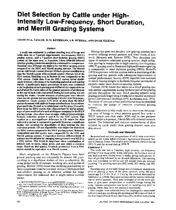 (PDF) Diet Selection by Cattle under High-Intensity Low-Frequency ...