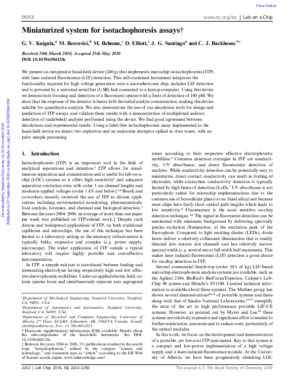 (PDF) Miniaturized system for isotachophoresis assays