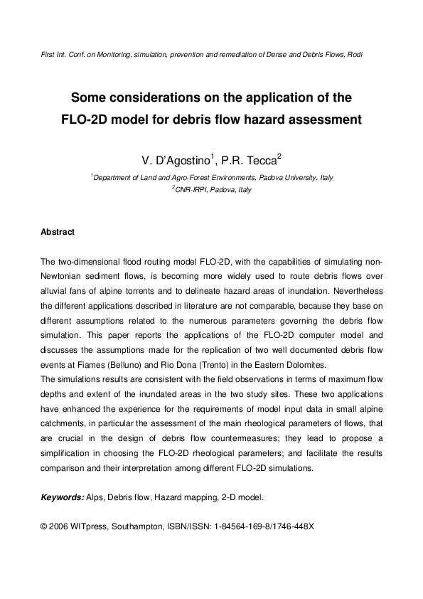 (PDF) Some considerations on the application of the FLO-2D model for ...