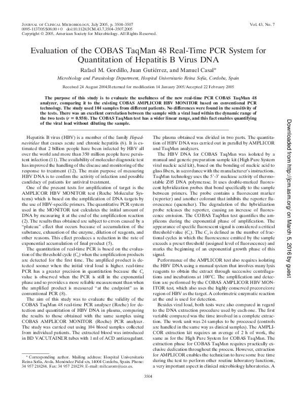 (PDF) Evaluation of the COBAS TaqMan 48 Real-Time PCR System for ...