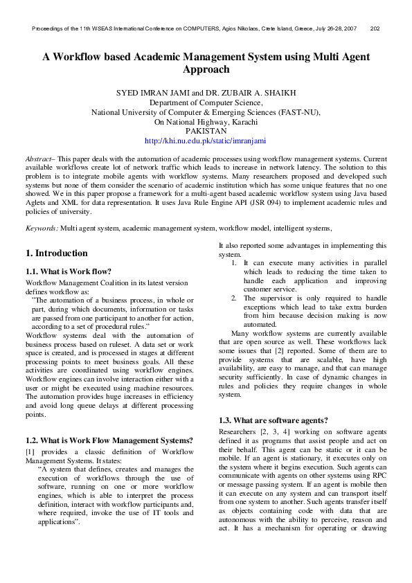 (PDF) A Workflow Based Academic Management System Using Multi Agent Approach