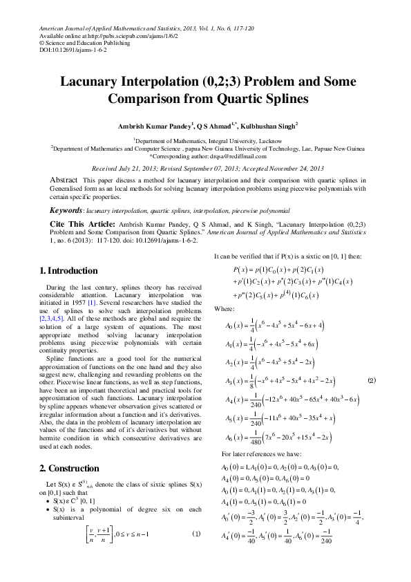 (PDF) Lacunary Interpolation (0,2;3) Problem and Some Comparison from Quartic Splines