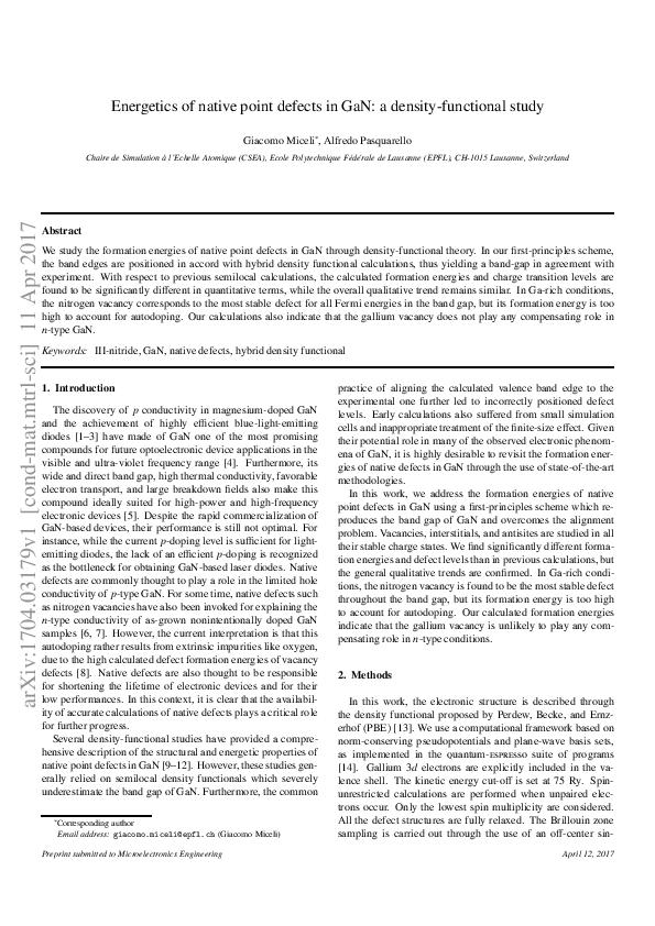 (PDF) Energetics of native point defects in GaN: A density-functional study