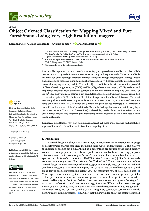 Pdf Object Oriented Classification For Mapping Mixed And Pure Forest Stands Using Very High