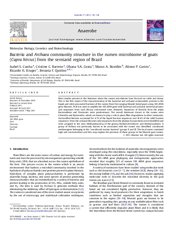 (PDF) Bacteria and Archaea community structure in the rumen microbiome ...