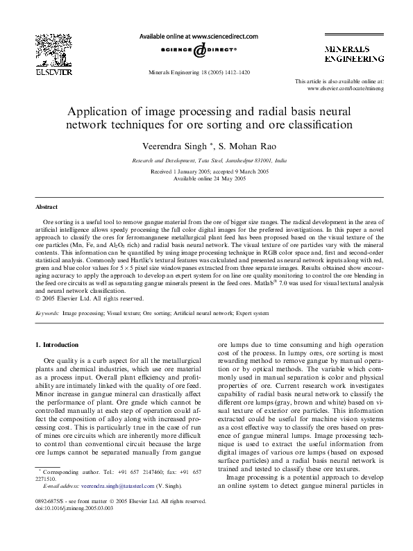 (PDF) Application of image processing and radial basis neural network techniques for ore sorting ...