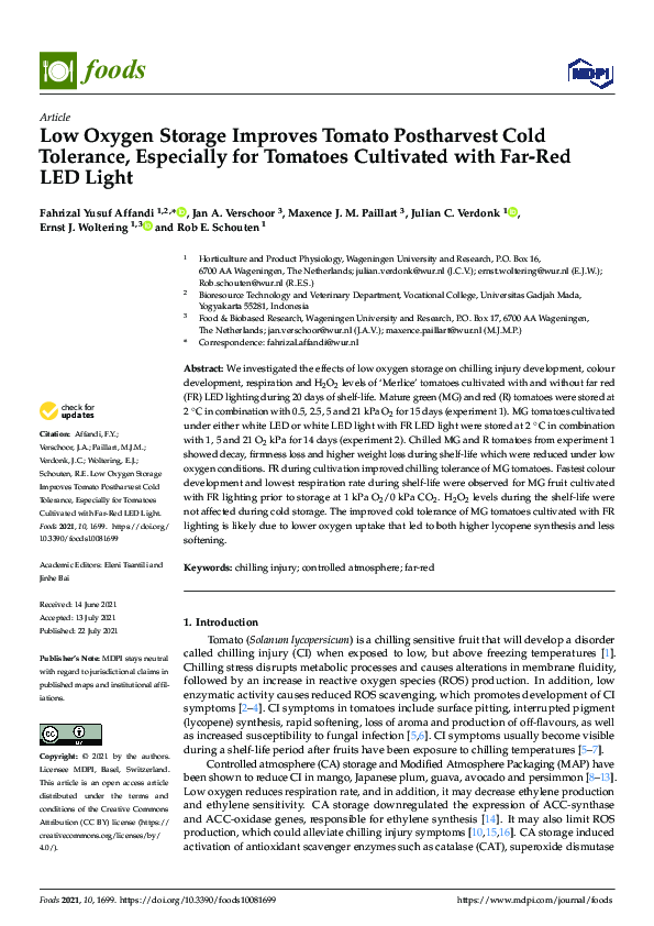 (PDF) Low Oxygen Storage Improves Tomato Postharvest Cold Tolerance ...