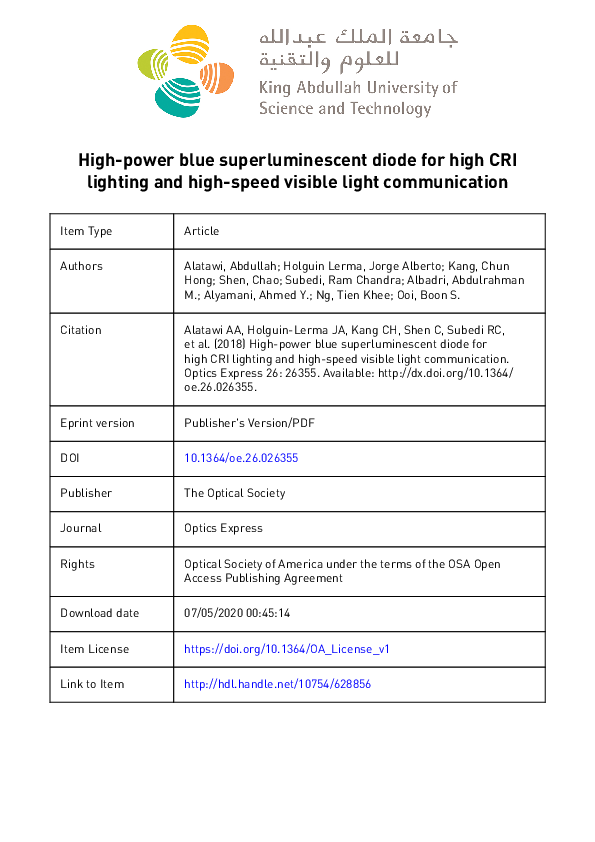 (PDF) High-power blue superluminescent diode for high CRI lighting and ...