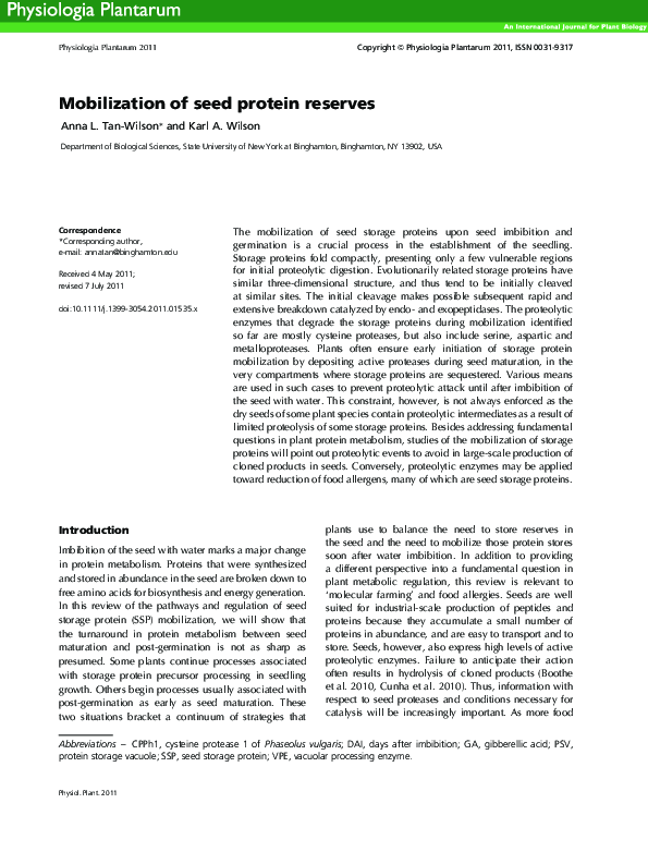 (PDF) Mobilization of seed protein reserves