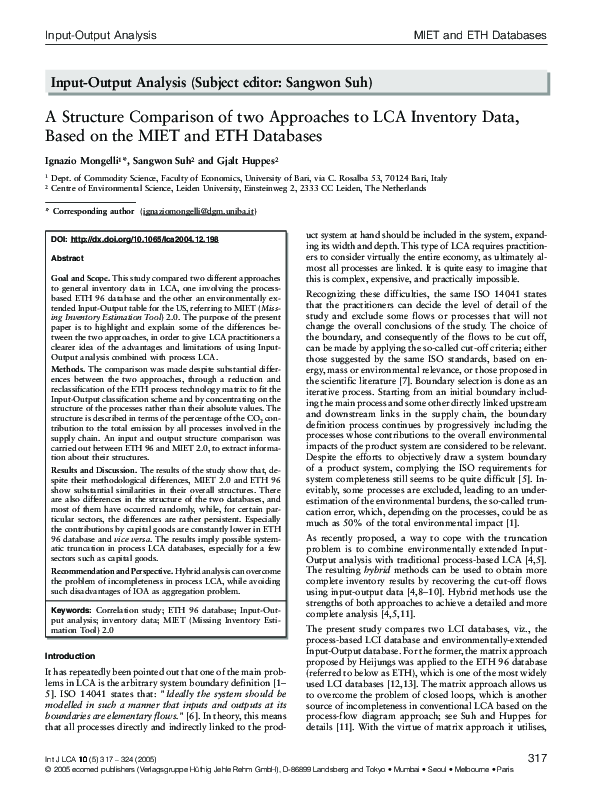 (PDF) A Structure Comparison of two Approaches to LCA Inventory Data ...