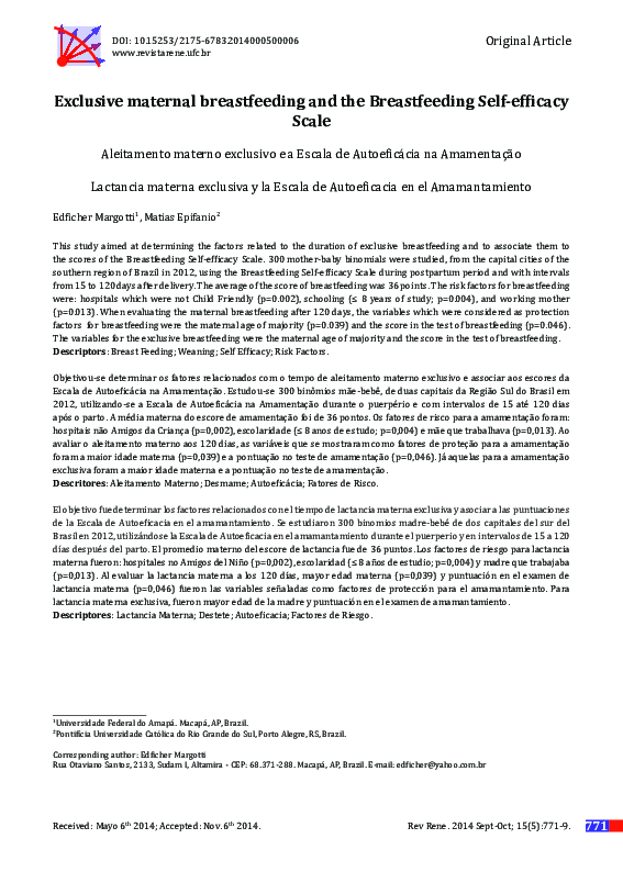 (PDF) Exclusive maternal breastfeeding and the Breastfeeding Self ...