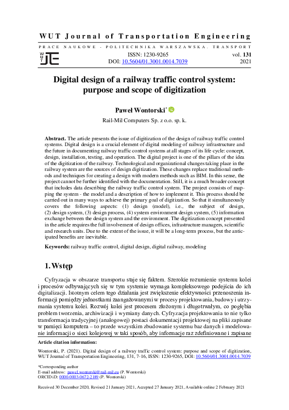 Pdf Digital Design Of A Railway Traffic Control System Purpose And Scope Of Digitization