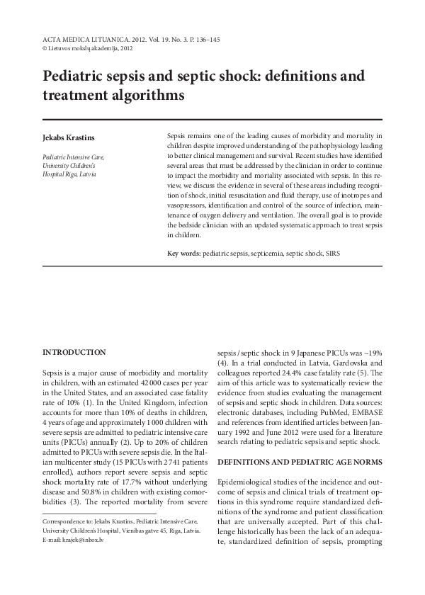 (PDF) Pediatric sepsis and septic shock: definitions and treatment ...
