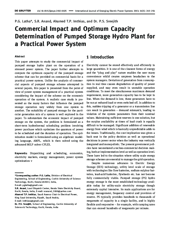 (PDF) Commercial Impact and Optimum Capacity Determination of Pumped ...