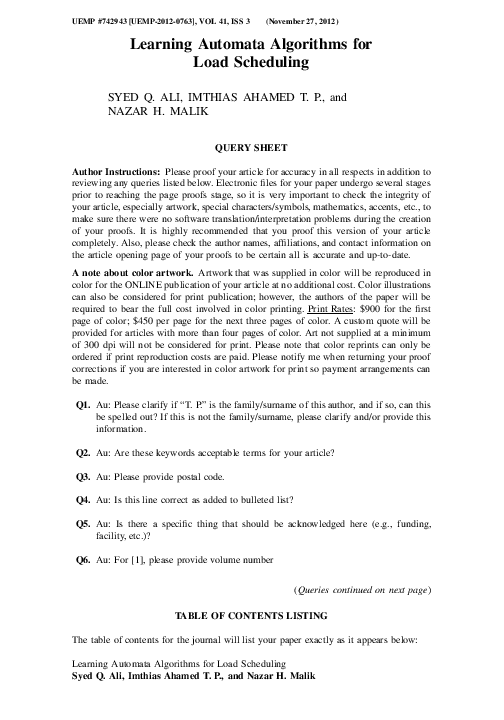 Pdf Learning Automata Algorithms For Load Scheduling Imthias Ahamed