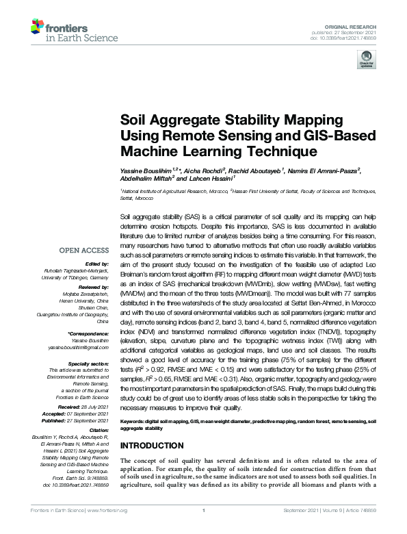 (PDF) Soil Aggregate Stability Mapping Using Remote Sensing and GIS ...