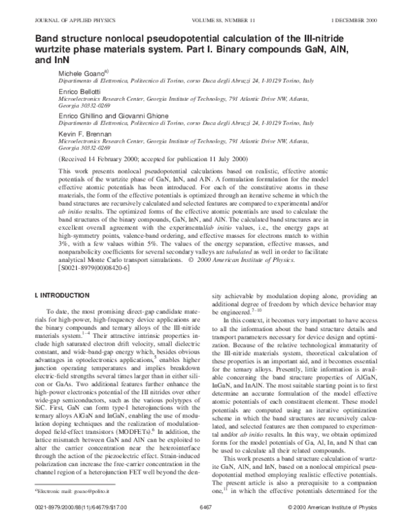Pdf Band Structure Nonlocal Pseudopotential Calculation Of The Iii
