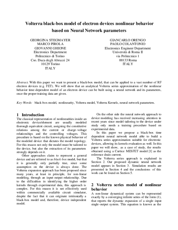 (PDF) Volterra black-box model of electron devices nonlinear behavior based on Neural Network ...