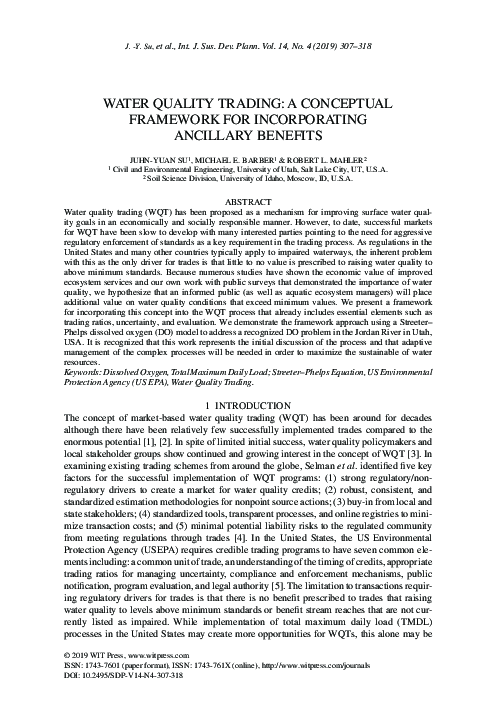 (PDF) Enhancing Water Quality Trading with Ecosystem Value
