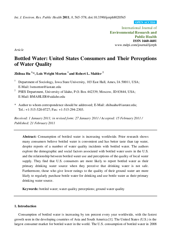 (PDF) Bottled Water: United States Consumers and Their Perceptions of ...