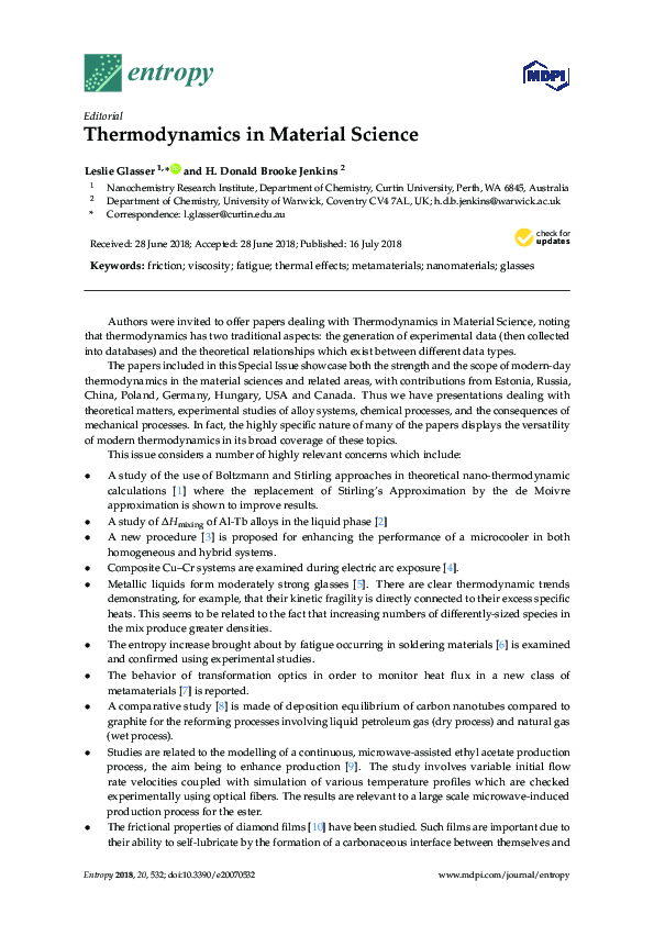 (PDF) Thermodynamics in Material Science