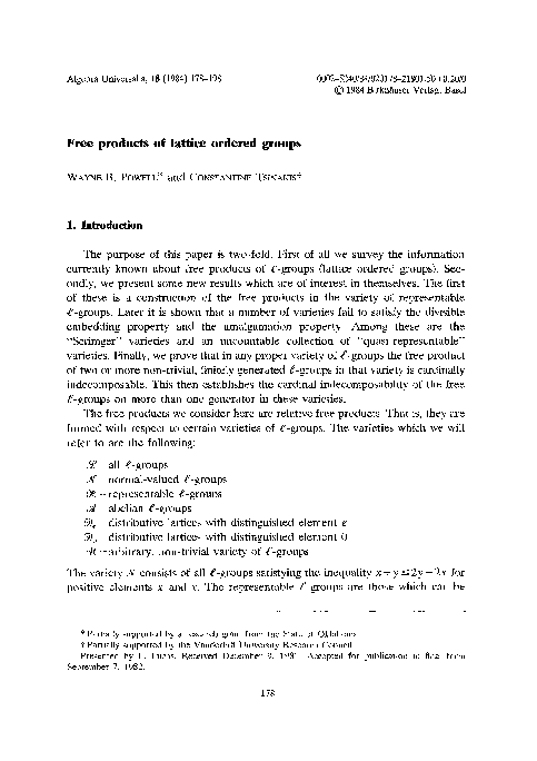 (PDF) Free products of lattice ordered groups