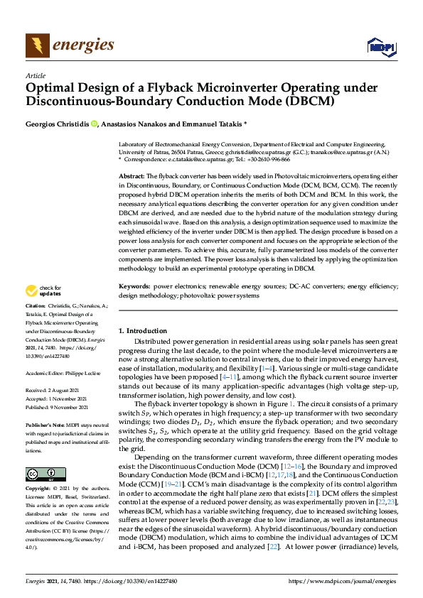 (PDF) Optimal Design of a Flyback Microinverter Operating under ...