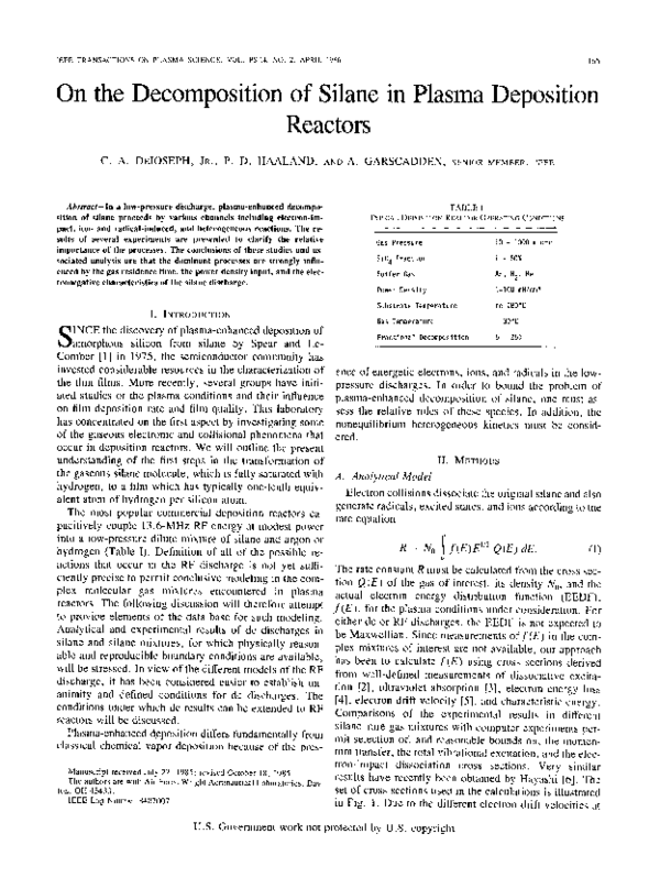 (PDF) On the Decomposition of Silane in Plasma Deposition Reactors