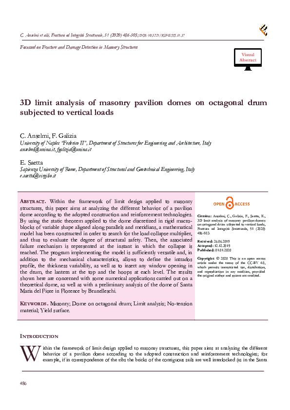 (PDF) 3D limit analysis of masonry pavilion domes on octagonal drum subjected to vertical loads ...