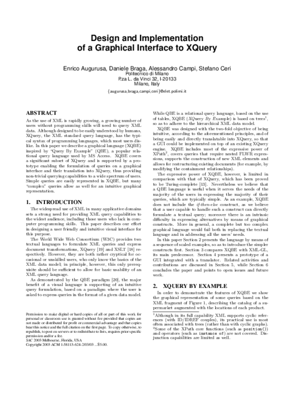 (PDF) Design and implementation of a graphical interface to XQuery
