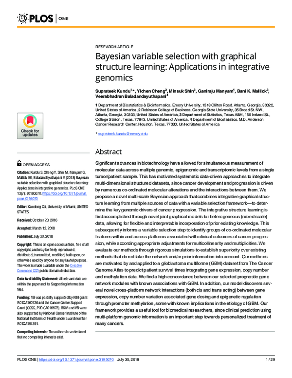 Pdf Bayesian Variable Selection With Graphical Structure Learning Applications In Integrative