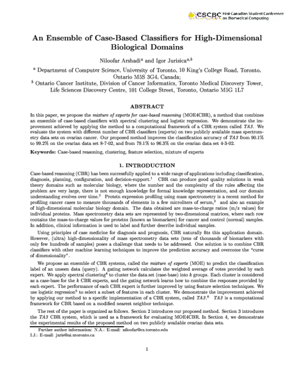 (PDF) An Ensemble of Case-Based Classifiers for High-Dimensional Biological Domains | niloofar ...