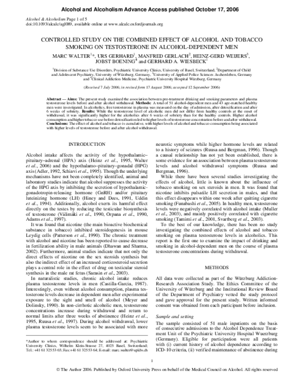 (PDF) Controlled Study on the Combined Effect of Alcohol and Tobacco ...